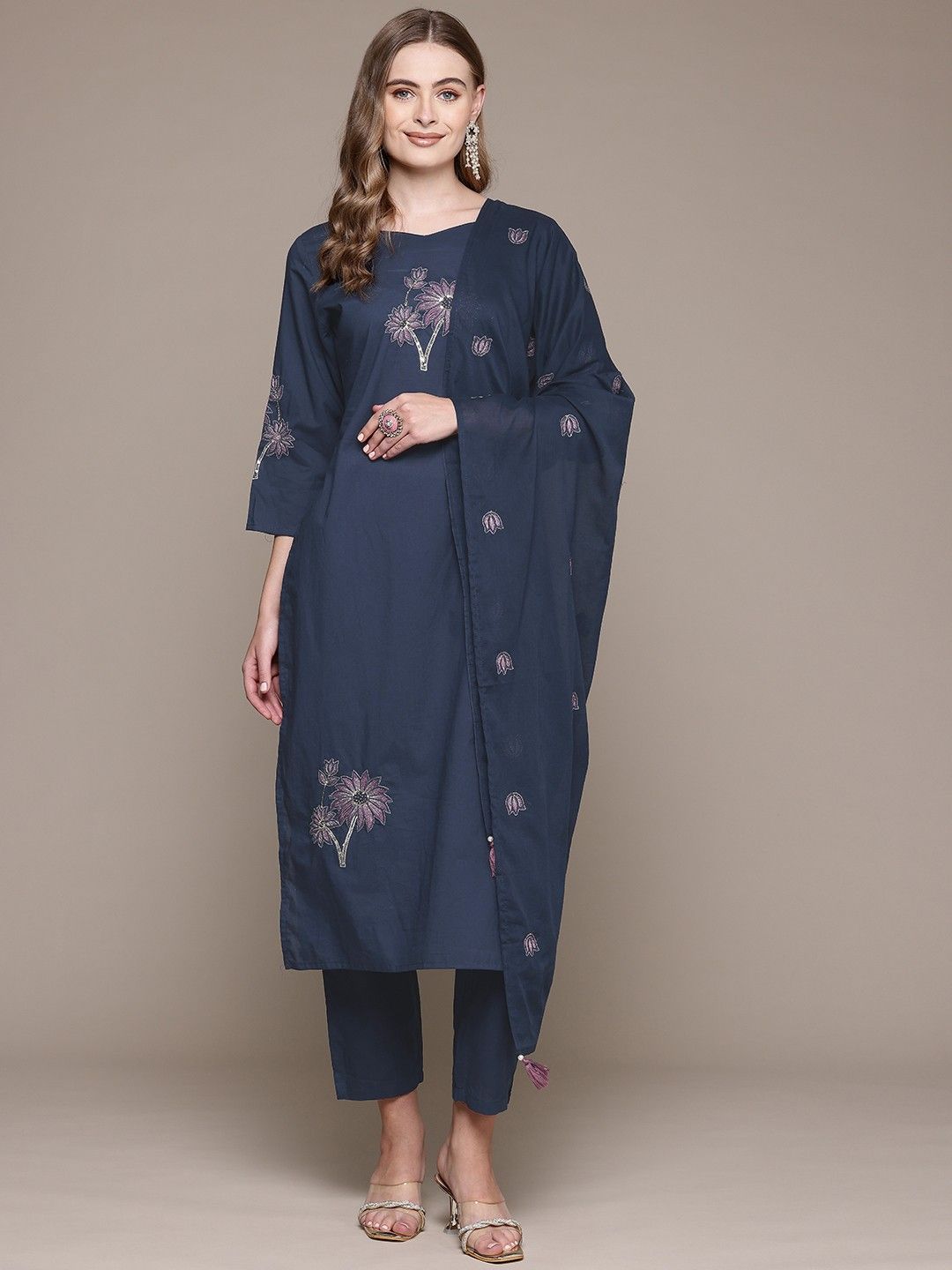 Straight style Cotton fabric Blue color kurti with Palazzo and dupatta ...